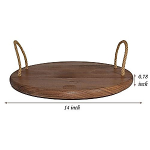 WALUX Organic Black Walnut Wood Cheese Board with Handle (14"), Charcuterie Platter & Serving Tray for Wine, Crackers, Brie and Meat. Rustic Black Walnut Serving Board, Round Cheese Board