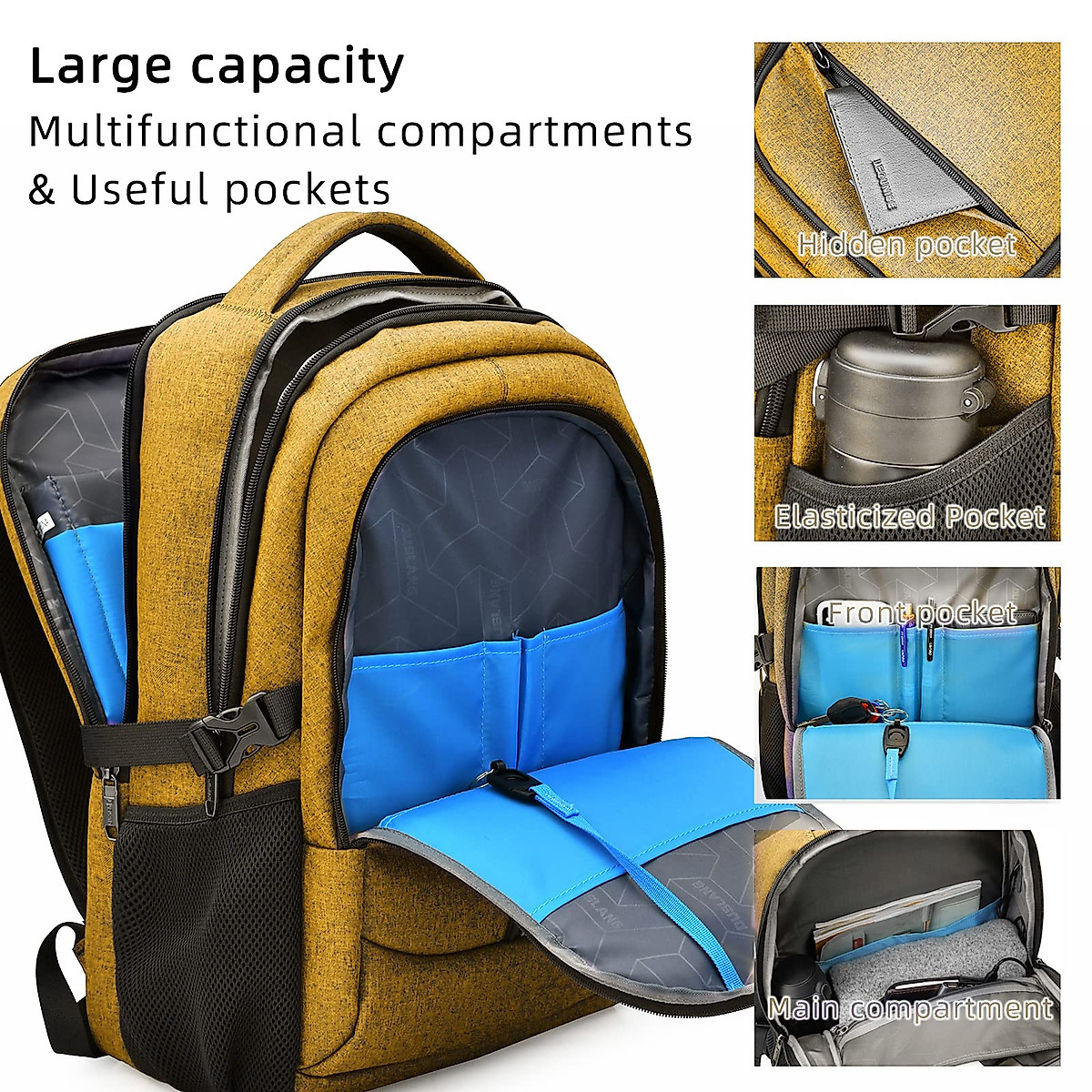 DUSLANG 17 Inch Laptop Backpack for Travel Water Resistant College Backpack for Women Laptop Bag with USB Charging Port Work Backpack,Yellow