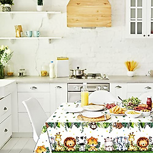 Wenterial 3 Pcs Jungle Safari Tablecloths Cute Animal Print Safari Table Cloths, Jungle Safari Theme Party Decorations Safari Baby Shower Decorations for Boy Kids Birthday Party Supplies 51×106 Inch