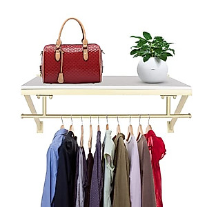 kunghei 31" Boutique Clothes Clothing Store Retail Wedding Dress Display Stand Wall-Mounted Garment Rack w/Wood Storage Shelf, Heavy Duty Clothing Racks for Hanging Clothes Metal Pipe Towel Rack