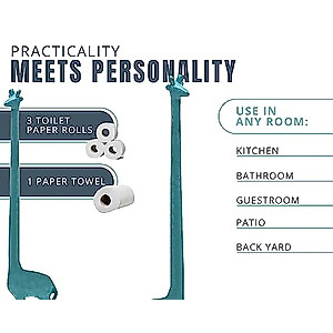 Paper Towel Holder or Free Standing Toilet Paper Holder- Cast Iron Giraffe Paper Holder - Bathroom Toilet Paper Holder or Stand Up Paper Towel Holder - Rustic Blue w/Vintage Finish by Comfify