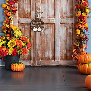 Happy Thanksgiving Pumpkin Wooden Sign for Front Door Decor, Round Wood Hanging Sign Thanksgiving Autumn Home Decorations, Fall Harvest Wall Hanging Art Sign Plaque for Porch Yard Garden - 02