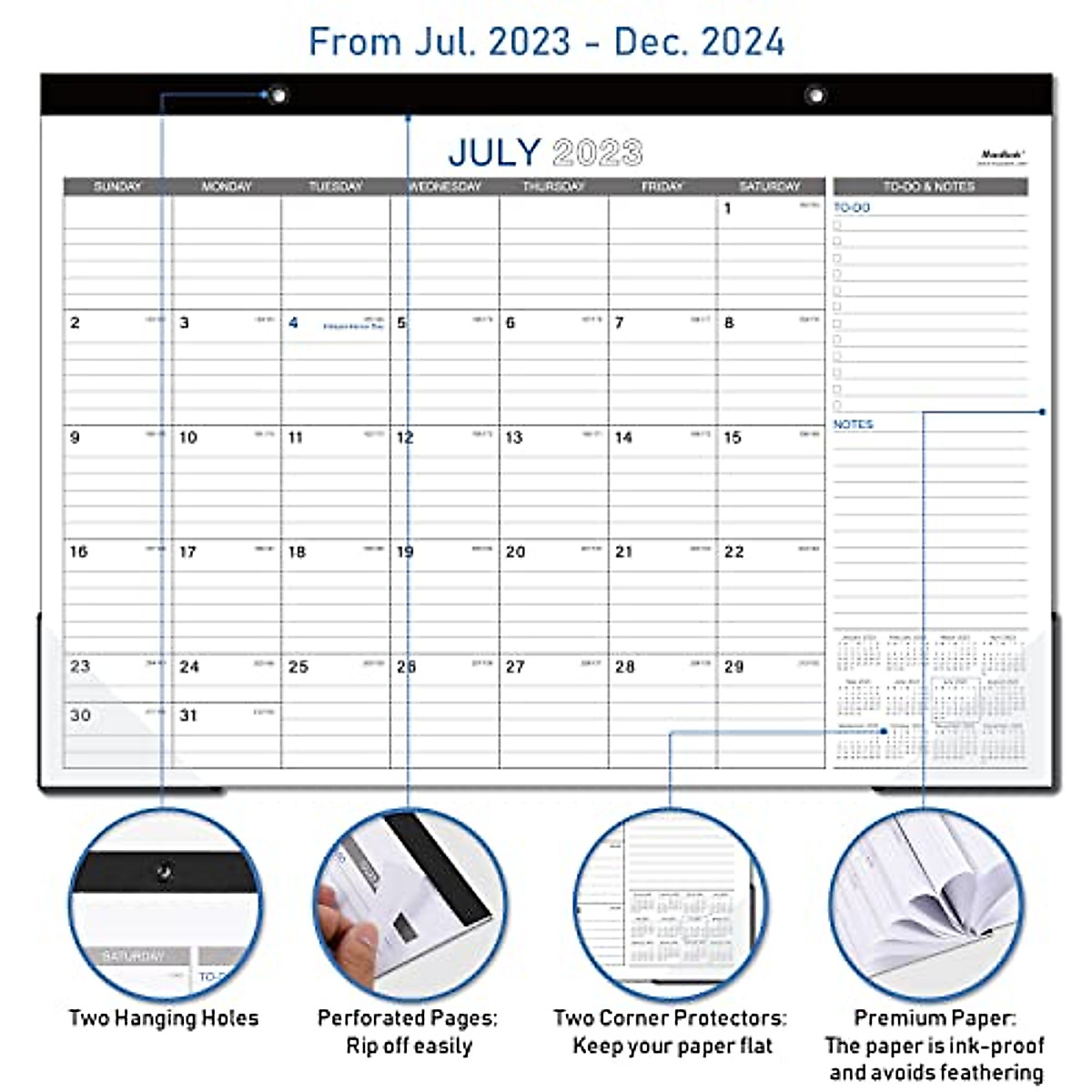 2023-2024 Desk Calendar - 18 Months Large Monthly Desk Calendar from Jul 2023 - Dec 2024, 17" x 12", Desk Pad, Large Ruled Blocks, To-do List & Notes, Best Desk Calendar for Organizing