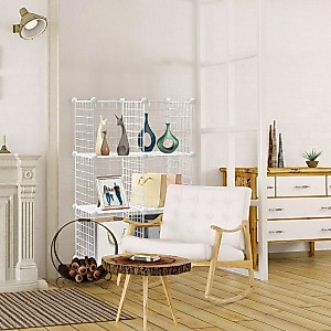 TomCare Cube Storage 6-Cube Metal Wire Cube Organizer Cube Shelves Storage Cubes Closet Organizer DIY Wire Bookshelves Storage Grids Modular Wire Cubes Bookcase for Bedroom Home Office, White