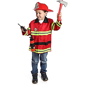 Firefighter Costume for Kids - Fireman Toddler Dress Up Set for Pretend Play or Birthday Party - Red Fire Fighter Uniform with Accessories for Boys and Girls