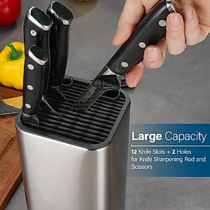 Sumteene Universal Knife Block, Knife Holder without Knives, Stainless Steel Knife Storage Block for 3.5" to 8" Knives, with Slots for Scissors and Sharpening Rod,for Kitchen Counter