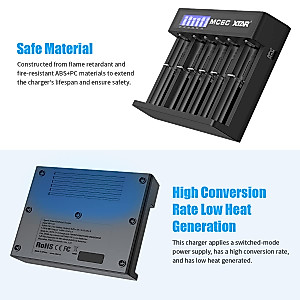 Intelligent ChargerXTAR MC6C 18650 Battery Charger with USB C & DC Dual Input 6 Slots 18650 Charger for 3.6v 3.7V Li-ion 1.2V AA AAA Rechargeable Batteries