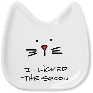 Pavilion Gift Company Blobby Cat, Cat Spoon Rest "I Licked the Spoon", 5", White