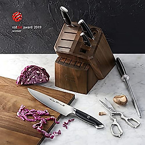 Cangshan Thomas Keller Signature Collection Swedish Powder Steel Forged, 7-Piece Knife Block Set, Walnut Block with 8 Spare Slots, Black