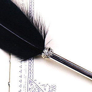 FEATTY Black Ink Feather Quill Ballpoint Pen 1 Pack 5 Refills