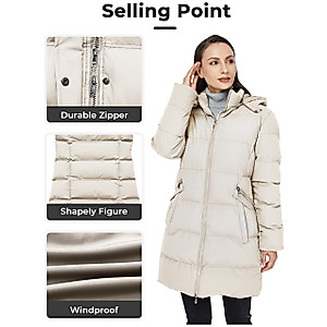 WenVen Women's Heavy Winter Coat Thicken Outerwear Long Hooded Puffer Jacket with Removable Hood (Beige,M)