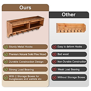 Key Holder Wall Mount - Mail Organizer Wall Mount with 6 Key Hooks and Storage Box for Sunglasses Storage and Dog Leash Holder Home Decor Rack Apartment Essentials Farmhouse Shelf Entryway Organizer