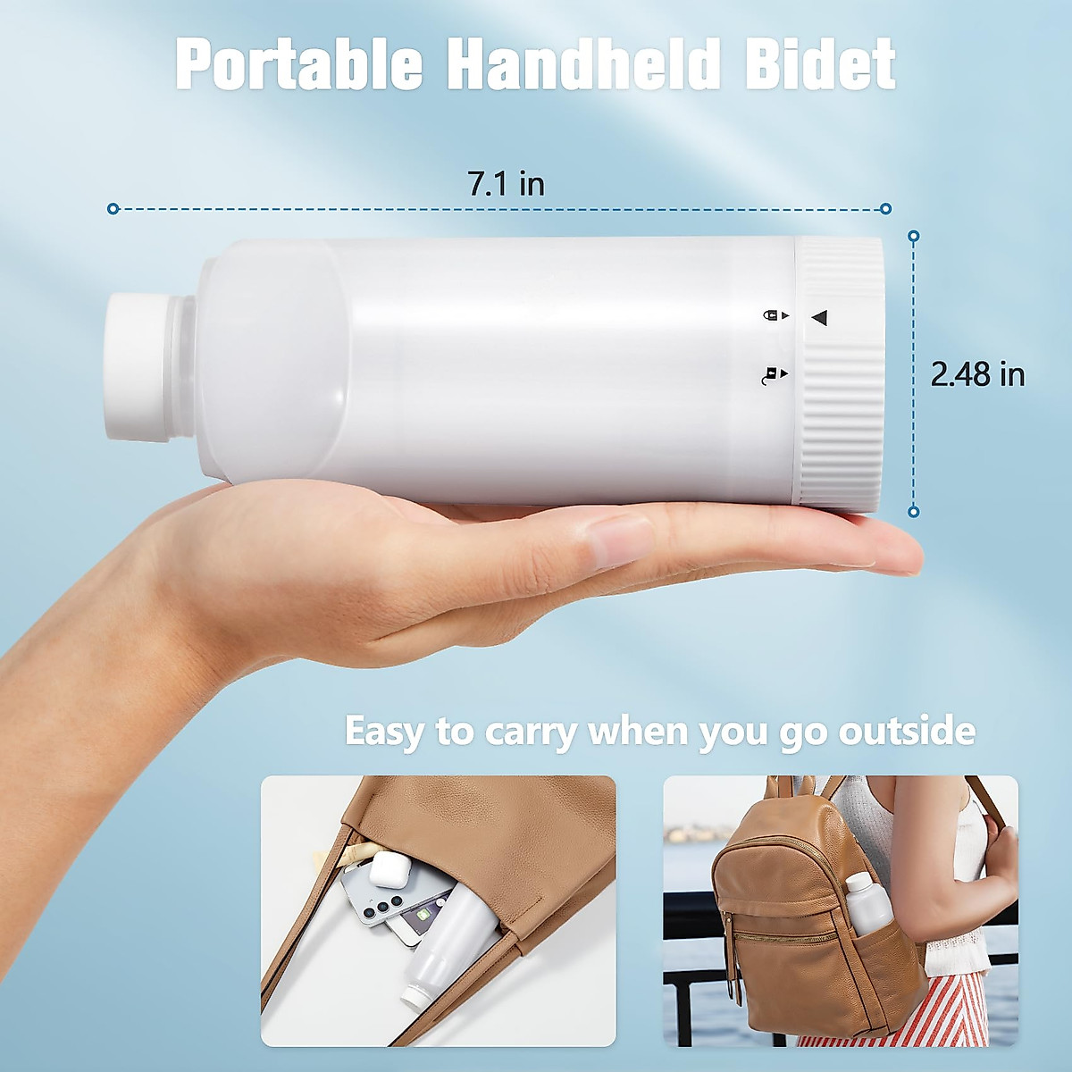 Portable Bidet for Travel, 12.2oz/360ml Travel Bidet, IPX6 Waterproof & Handheld, Rechargeable Electric Bidet for Personal Hygiene Cleaning, Soothing Postpartum,Hemorrhoid and Perineal Care