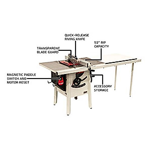 JET JPS-10 ProShop II 10-Inch Table Saw with Steel Wings, 52-Inch Rip, 1-3/4HP, 1Ph 115V (725005K)