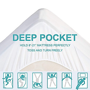 Queen Size Mattress Topper Pillow Top Mattress Protector Quilted Fitted Mattress Pad 8-21" Deep Pocket Cooling Mattress Cover Easy Installation and Care Fitted Sheets (White, 60x80 Inches, Queen)