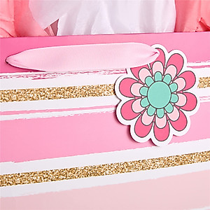 SUNCOLOR 13" Large Gift Bags for Birthday Party with Tissue Paper(2 Pack, Flower with Happy Birthday)