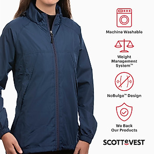 SCOTTeVEST Pack Windbreaker Jacket for Women - 19 Hidden Pockets - Lightweight Water Repellent Coat for Travel & More (Red, M1)