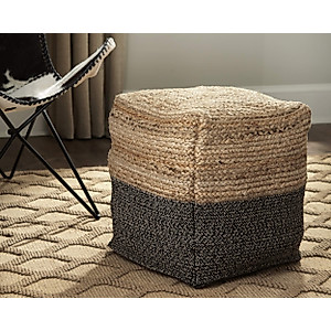 Signature Design by Ashley Sweed Valley Farmhouse Jute Braided Pouf, 17.5 x 20.25 inches, Natural & Black