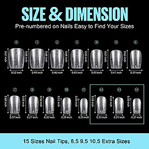 TOMICCA Extra Short Coffin Nail Tips - 450Pcs Full Cover Gel Nail Tips, Soft Acrylic Gel Nail Tips for Nail Extension, 15 Sizes Pre-shaped Double-sided Matte Fake Gel Nail Tips with Box