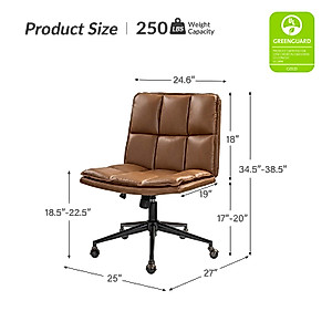 HULALA HOME Modern Faux Leather Home Office Chair with Tilt Lock & Metal Base, Armless Criss Cross Legged Desk Chair with Wheels & Padded Cushion, 360° Swivel Wide Seat Computer Task Chair, Camel
