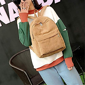 Women Corduroy Travel School Backpack Solid Satchel Bag Book Bags Casual Shoulder Rucksack Bags (Brown, 9.8“x14“x4.7“)