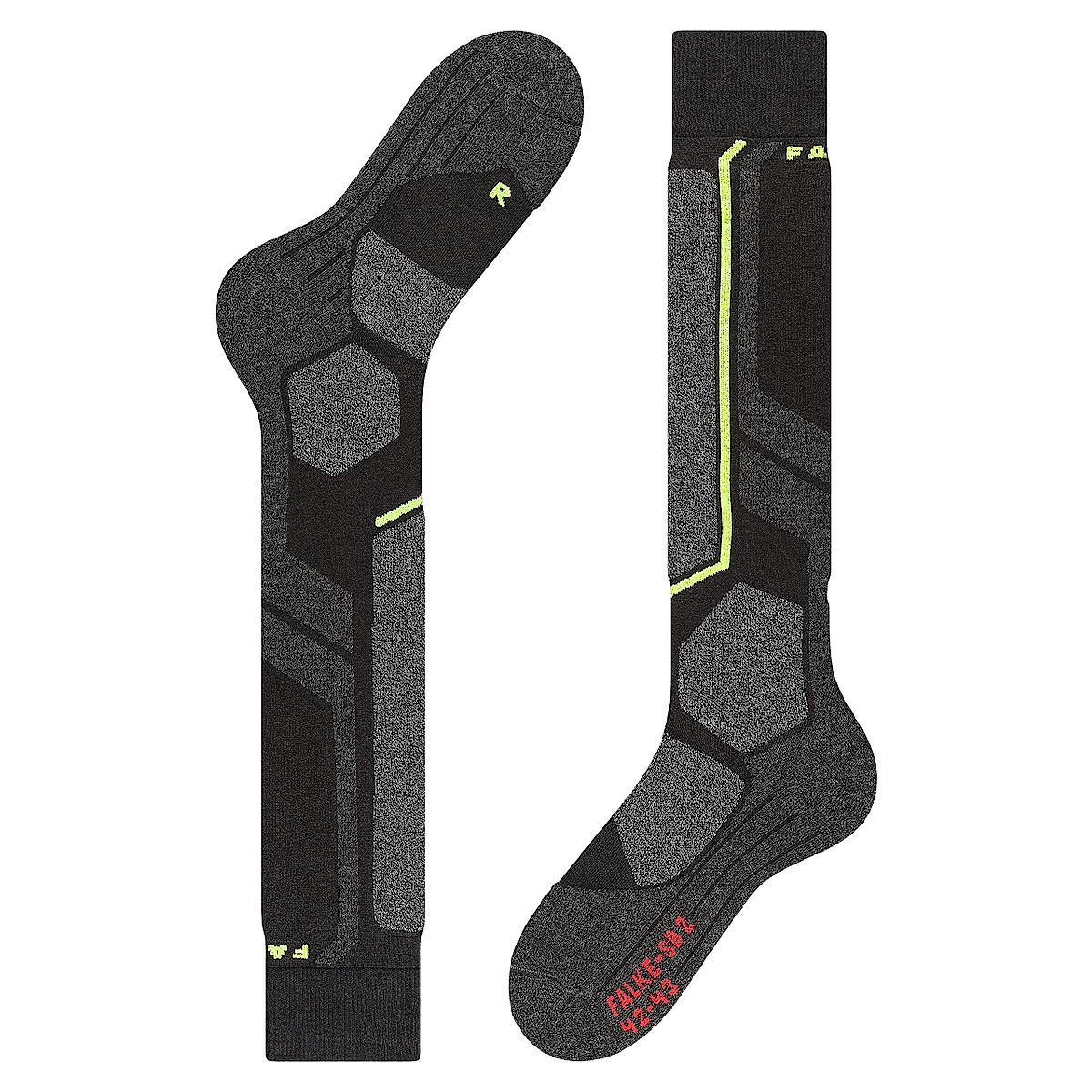 FALKE Men's SB2 Ski Socks For Snowboarding, Merino Wool, Knee High, Mid Weight Cushion, Breathable Quick Dry, Black (Black-Mix 3010), 12.5-13.5, 1 Pair