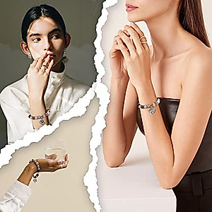 Emibele Healing Bracelets for Women, Beaded Bracelet Handmade Crystal Yoga Chakra Bracelet Stretch Rose Quartz Zebra Stone Good Luck Healthy Lava Rock Bracelet for Essential Oils Anxiety Stress Relief