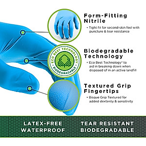 SHOWA 7500PF Biodegradable Powder-Free Nitrile Disposable Safety Glove, Food Safe, 4 Mil Thick, 9.5&quot; Length, X-Small (1 Box)