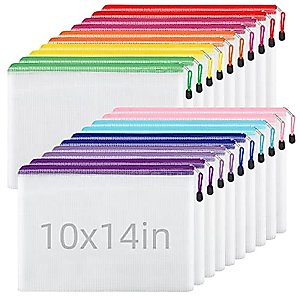 EOOUT 20pcs Mesh Zipper Pouch Zipper Bags, 10x14in Large Storage Bags for Organizing, 10 Colors Puzzle Bag Zipper File Bags for School Board Games and Office Supplies