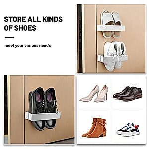 Nirxxiy Adjustable Hanging Shoe Organizer - Plastic Wall Mounted Shoes Rack, Over the Door Shoe Organizer, RV Storage, Shoe Rack for Door - 4 Pack with Sticky Hanging Strips (White)