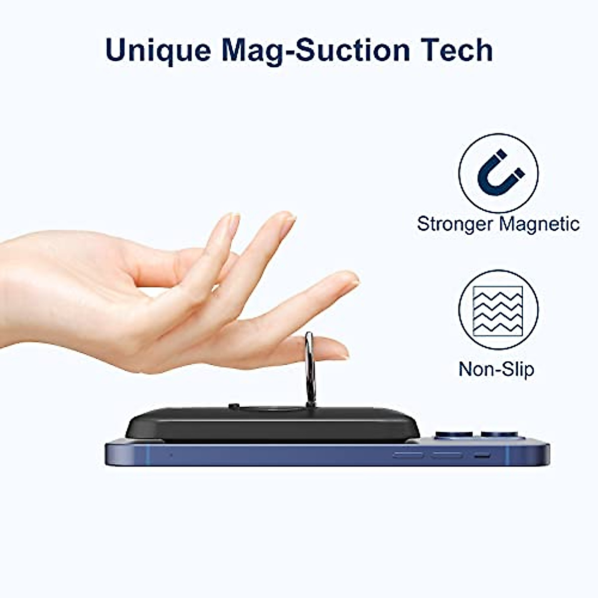 iWALK Magnetic Wireless Power Bank, 6000mAh Portable Charger with Finger Holder, Stronger Magnet Stick for Phone with Unique Mag-Suction Tech, Only Compatible with iPhone 14/13/12 Pro Max