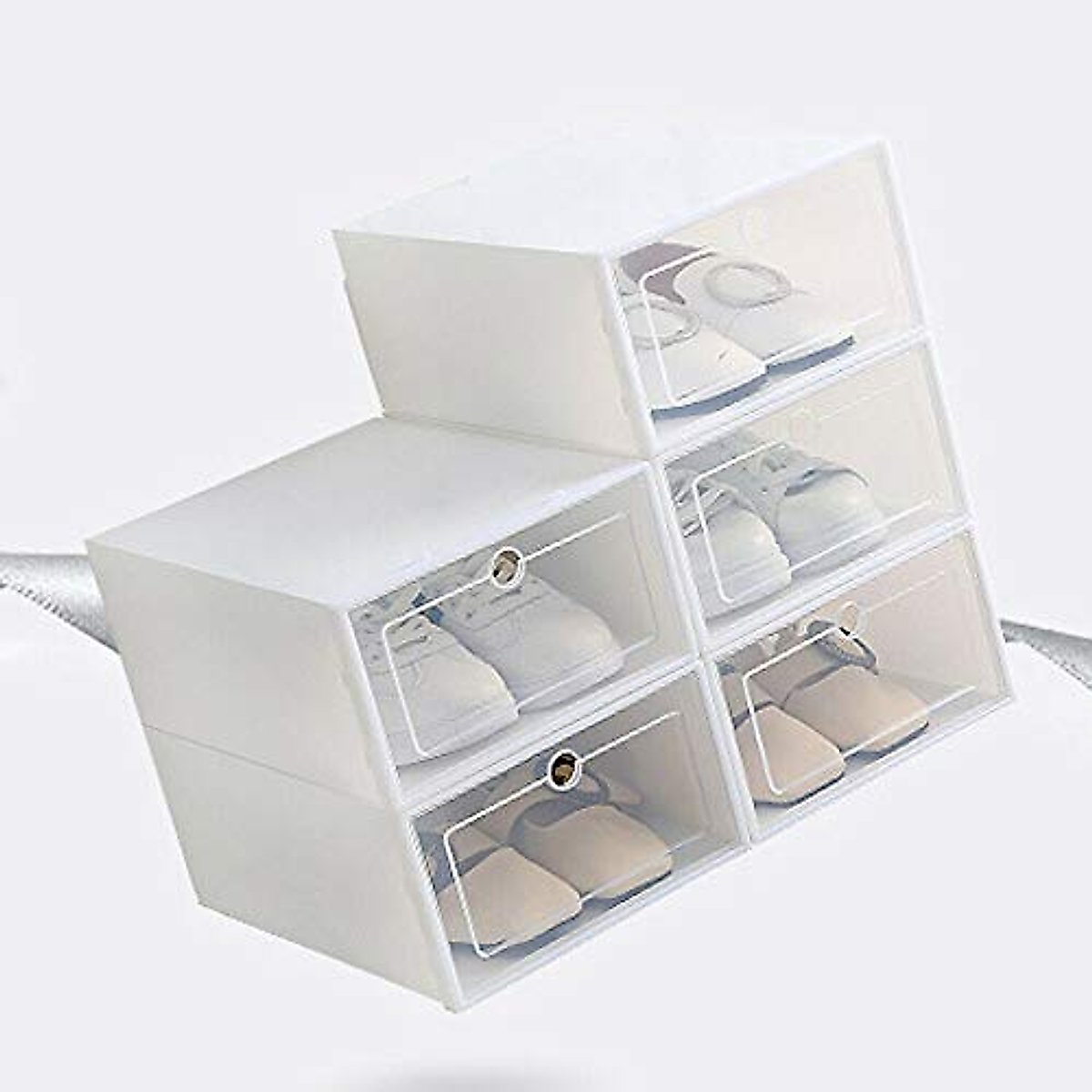 Front Open Shoe Box Set Rack Stack Foldable Shoe Box Plastic Storage Case Clear White Stackable Organizer (24 shoe boxes angel white large (round hole))