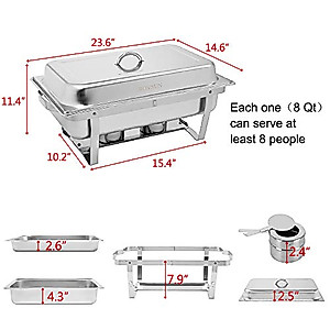ROVSUN 8 Qt 4 Pack Full Size Stainless Steel Chafing Dishes Buffet Set, Silver Rectangular Catering Chafer Warmer Set with Trays Pan Lid Folding Frame for Kitchen Party Banquet Dining