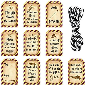Wood Homing 51PCS Magical Wizard Gift Tags, Vintage Wizard Gift Tags with String, Wizard Paper Hanging Labels for Present Warp, Magical Gift Tags for Party Decor, Wizard Hanging Tags for Tree