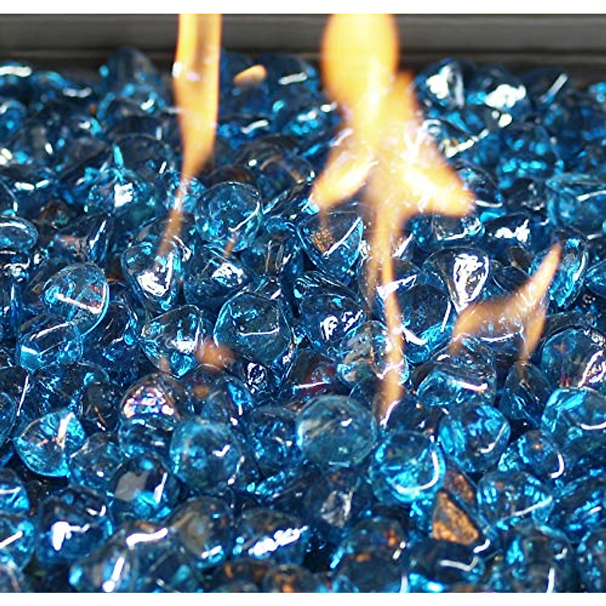 Li Decor 10 Pound Fire Glass Diamonds 1 Inch Fire Pit Glass Fire Glass Rocks for Gas Fireplace Margarita Azure Luster Blue