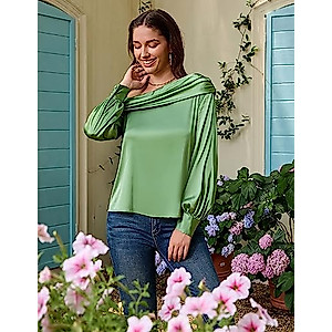 Womens Tops Dressy Casual Sexy Cute Satin Tops Peplum Light Green S