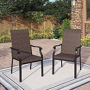 MFSTUDIO Patio Dining Chairs Set of 2, High-Back Outdoor Wicker Rattan Chairs with Oversized Seat, Metal Frame All-Weather Conversation Set for Patio, Backyard, Garden and Poolside, Multibrown
