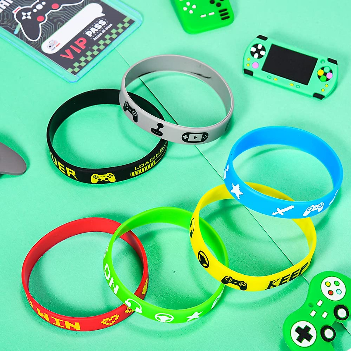 Lorfancy 56 Pcs Video Game Party Favors Kids Games Slap Bracelets Silicone Wristbands Girls Boys Video Game Party Supplies Decorations Gifts