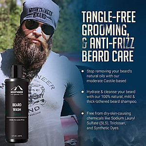 Mountaineer Brand Beard Wash For Men | 100% Natural Beard Shampoo | Thick Cleaning Softening Lather for Hair and Skin | Hydrate and Detangle | Grooming Treatment | Timber Scent 8oz