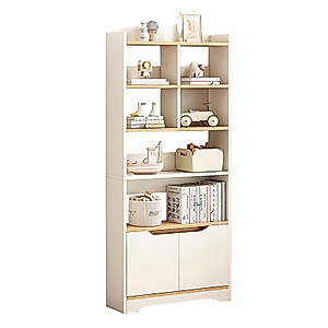 IOTXY Wooden Shelf Bookcase with Doors - 5-Tier Bookshelf with Storage Cabinet, Free Standing Display Rack, for Home Office, Living Room, Bedroom, White