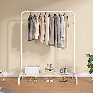 MOYIPIN Metal Clothing Rack, Single Rod Portable Garment Rack for Hanging clothes, Cloths Rack for Bedroom, Balcony 43.31inch, White