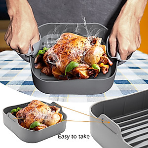 Air Fryer Silicone Pot, Silicone Air Fryer Liners 8.1 inch Square Air Fryer Basket, Replacement of Parchment Liner Paper, Easy Cleaning Food Safe Air fryers Oven Accessories with Heat-proof Gloves