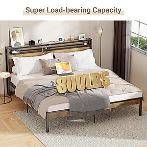 Zevemomo Full Bed Frame with 2-Tier Storage Headboard and Power Outlets, USB Ports Charging Station, Heavy Duty Metal Platform Bed Frame 800 LBS Weight Capacity, Noise-Free & No Box Spring Needed