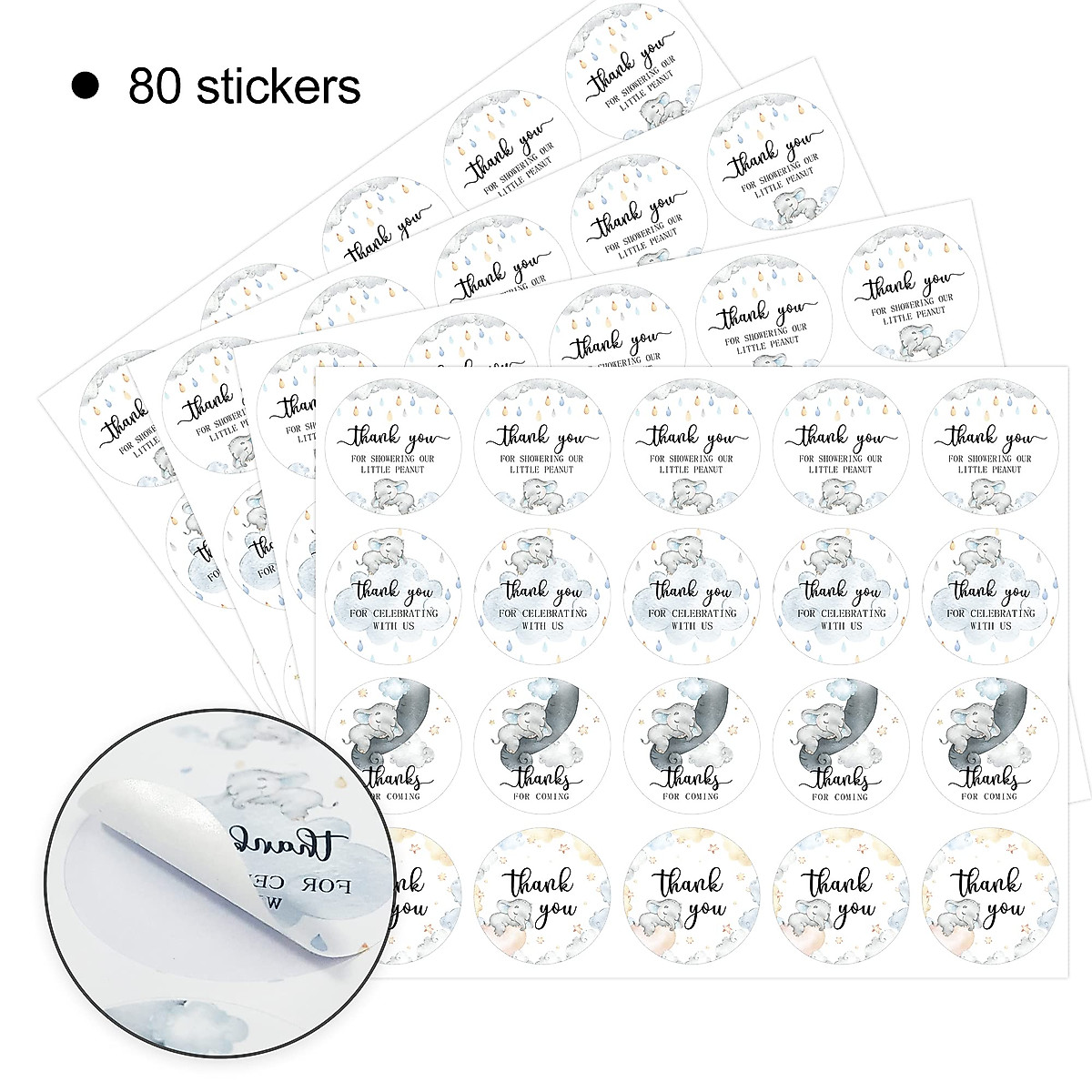 80 Elephant Baby Shower Thank You Stickers, Elephant Themed Baby Shower Favor Label Stickers(2 Inch)