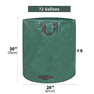 JERIA 6-Pack 72 Gallons Reusable Garden Waste Bags with 4 Handles ,Lawn Pool Garden Heavy Duty Waste Bag for Loading Leaf,Trash ,Yard Waste Bags (H30" X D26")