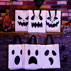 Sanwuta 48 Pcs Halloween Tote Bags Gift Bags 14.9 x 11.8 Large Trick or Treat Bags Halloween Ghost Bags Reusable Halloween Non Woven Candy Bags Treat Goodies Bags for Halloween Party Supplies