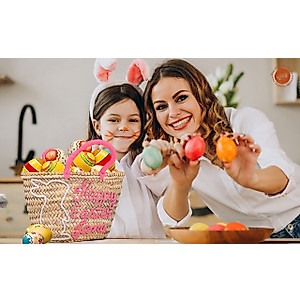 KING OF HANDMADE Personalized Easter Basket for Boys Girls with Custom Name, Cute Rabbit and Colorful Pompoms - Perfect for Easter Egg Hunt, Bucket Candies, Spring Birthdays and Baby Showers