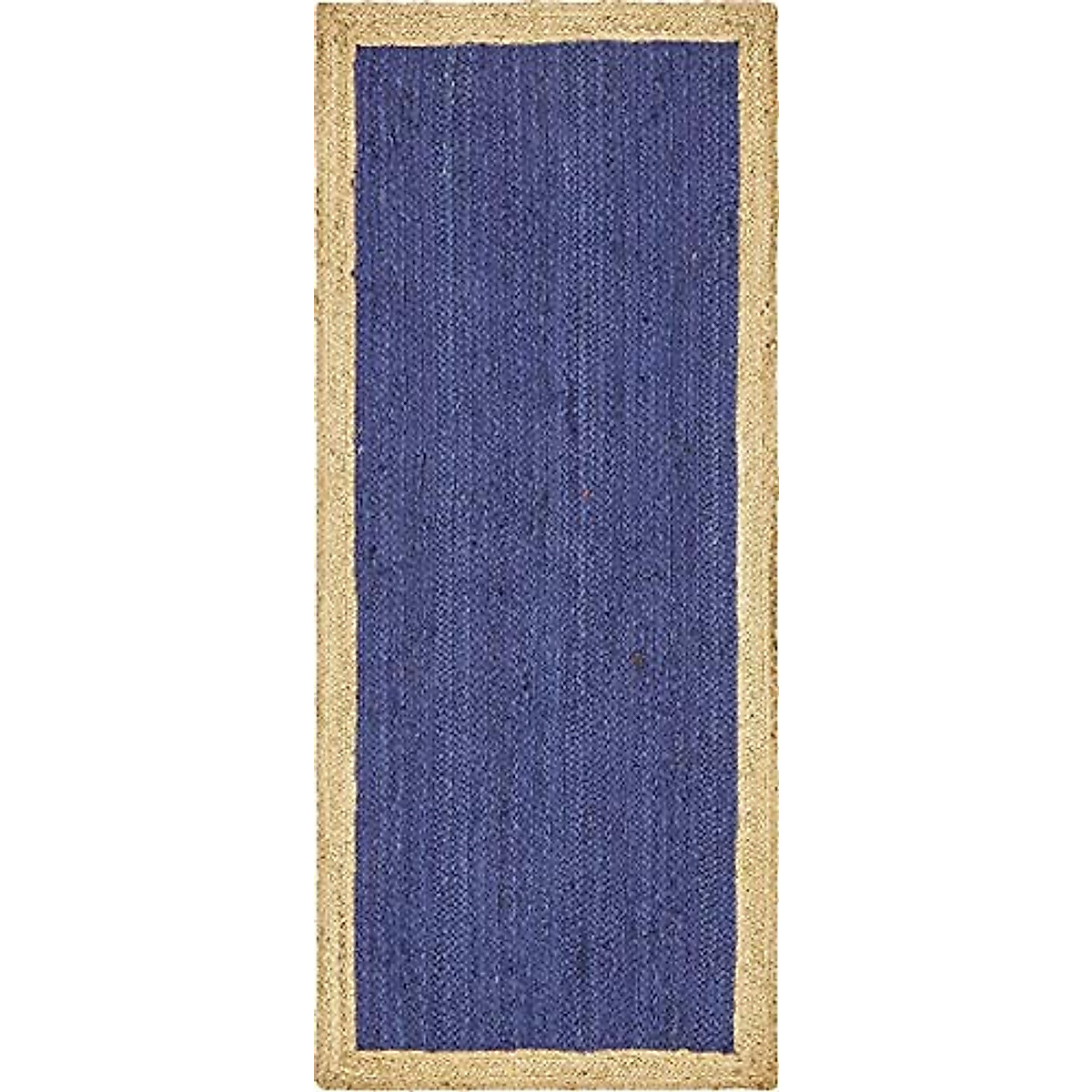 Unique Loom Braided Jute Collection Classic Quality Made Natural Hand Woven with Solid Color Detail, Area Rug, Runner 2' 6" x 6' 0", Navy Blue/Tan