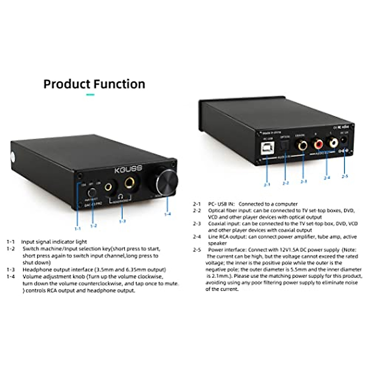 KGUSS DAC-K3 PRO USB DAC Headphone Amplifier Mini HiFi Optical/Coaxial/USB DAC Decoder Audio 24Bit 192KHz DA Converter ESS9018K2M Decoder Multifunctional Preamp Desktop Amplifier (Black)