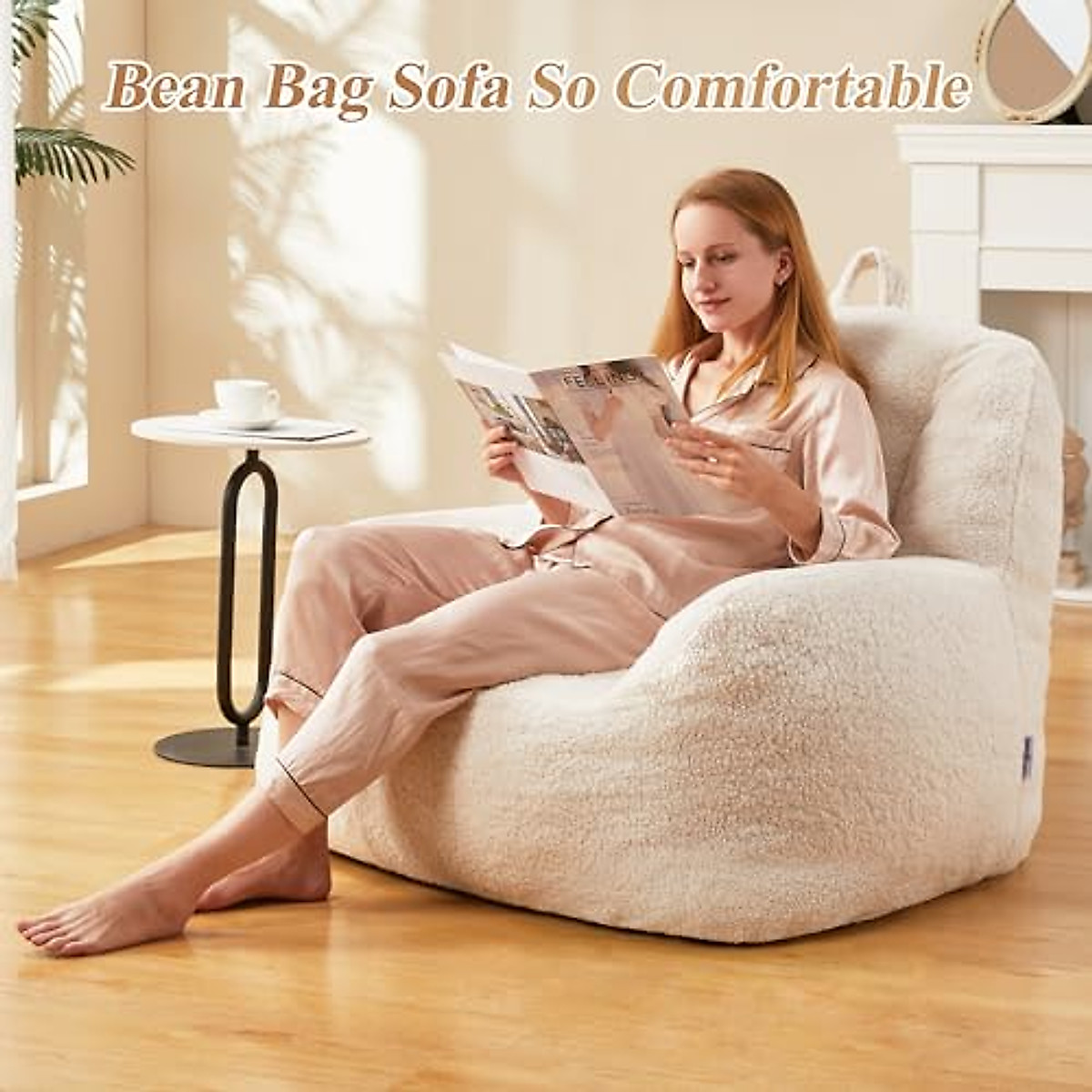 Homguava Bean Bag Chair Sherpa Bean Bag Lazy Sofa Beanbag Chairs for Adults with High Density Foam Filling Modern Accent Chairs Comfy Chairs for Living Room, Bedrooms